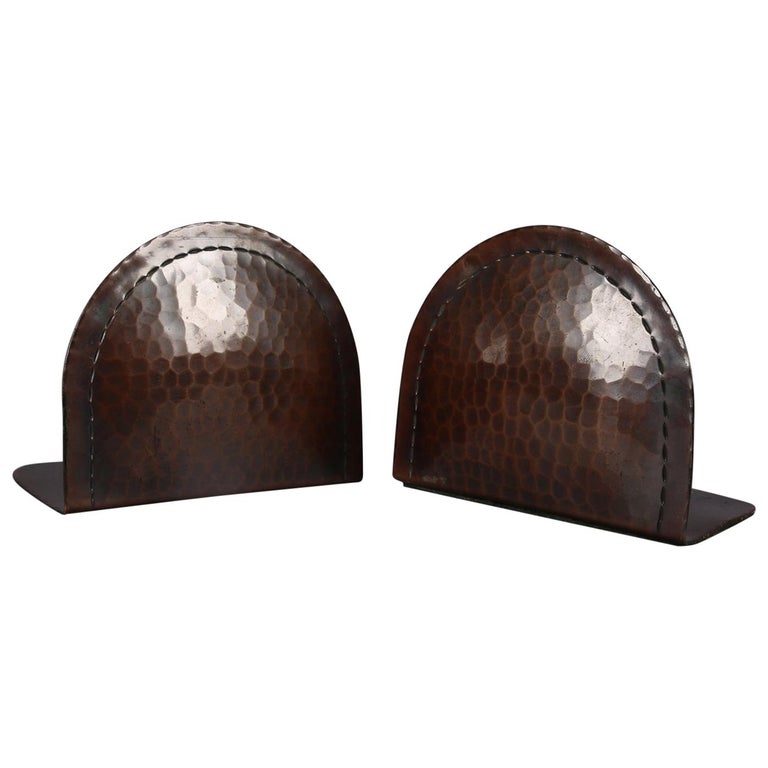 Pair of Arts and Crafts Roycroft Hand-Hammered Coppered Metal Bookends ...