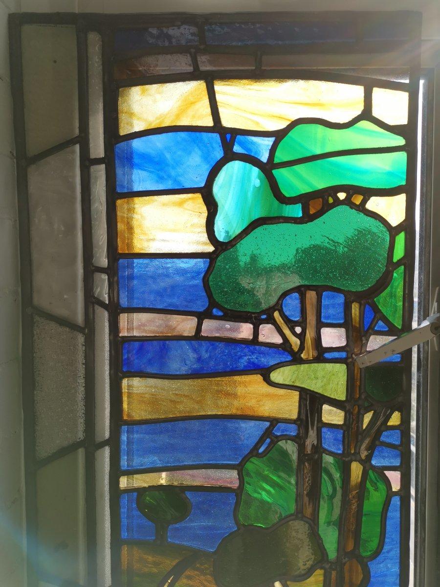 Pair of Arts and Crafts Stained Glass Windows Depicting a Little ...