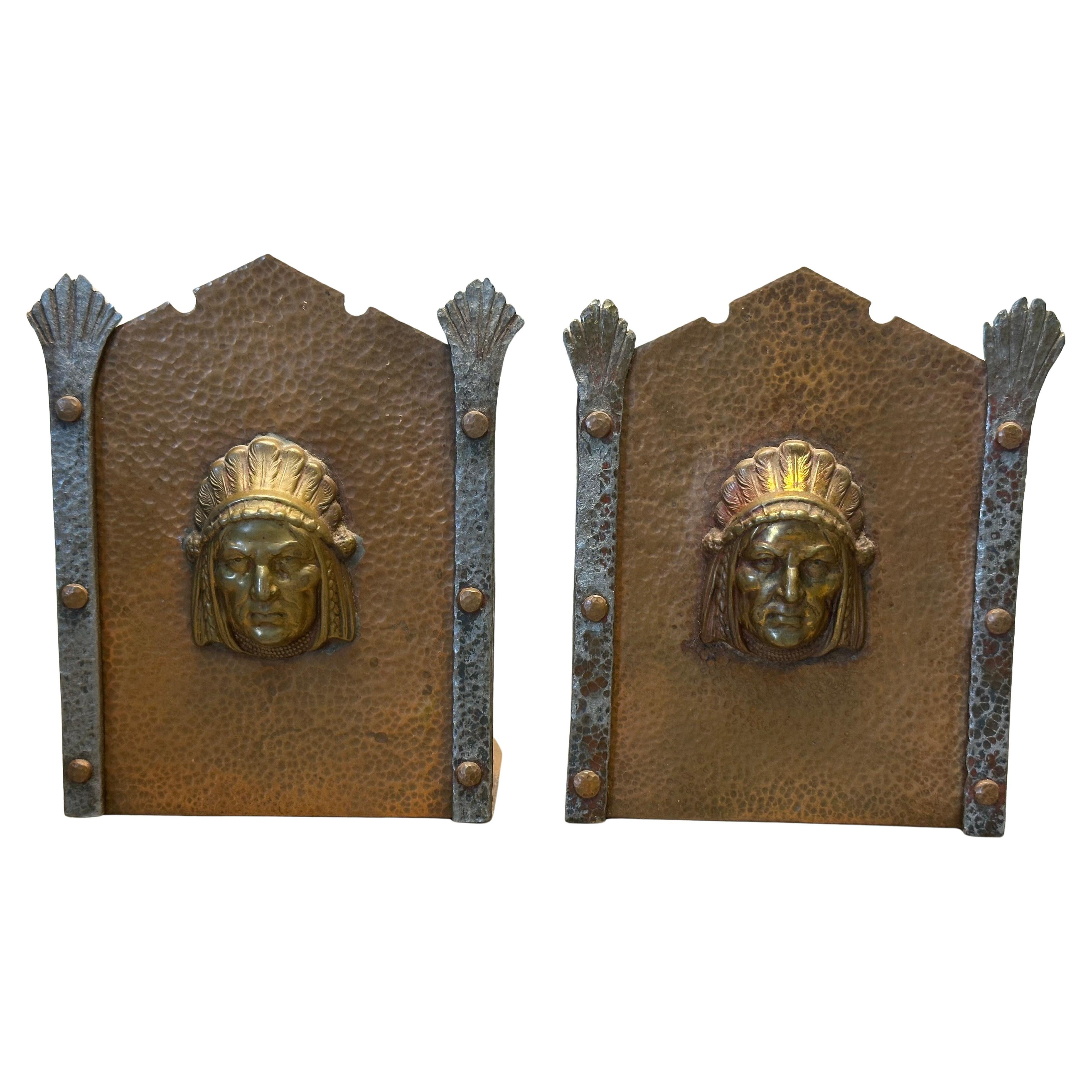 Pair of Arts and Crafts Vintage Native American Indian Chief Bookends ...