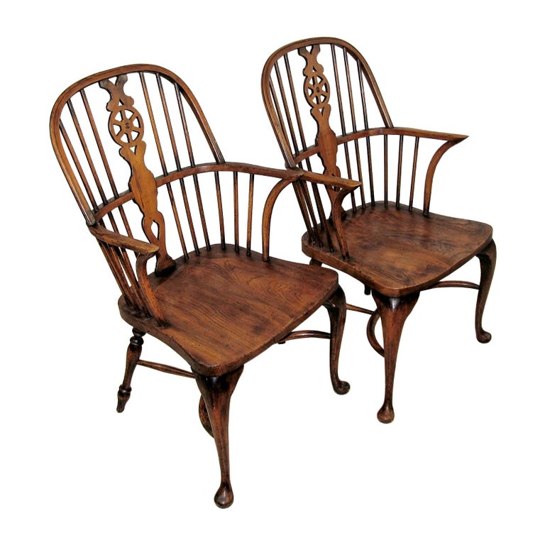 Pair of Ash and Beech Wheelback Windsor Chairs, England at 1stDibs