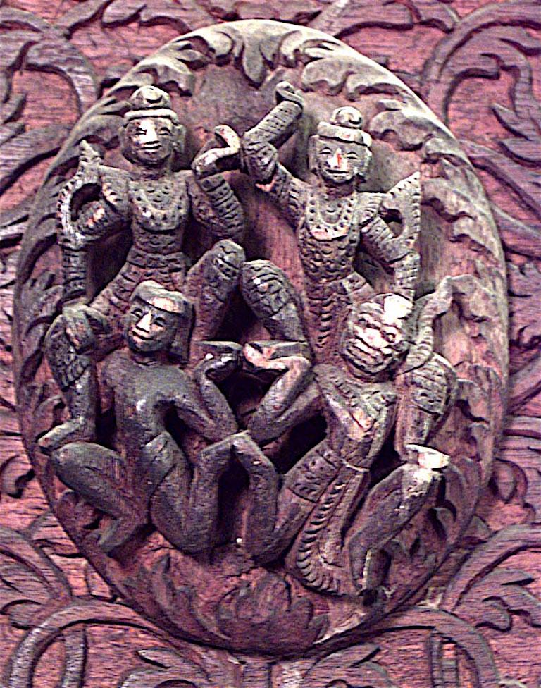 Pair of Burmese Carved Walnut Door Panels For Sale at 1stDibs