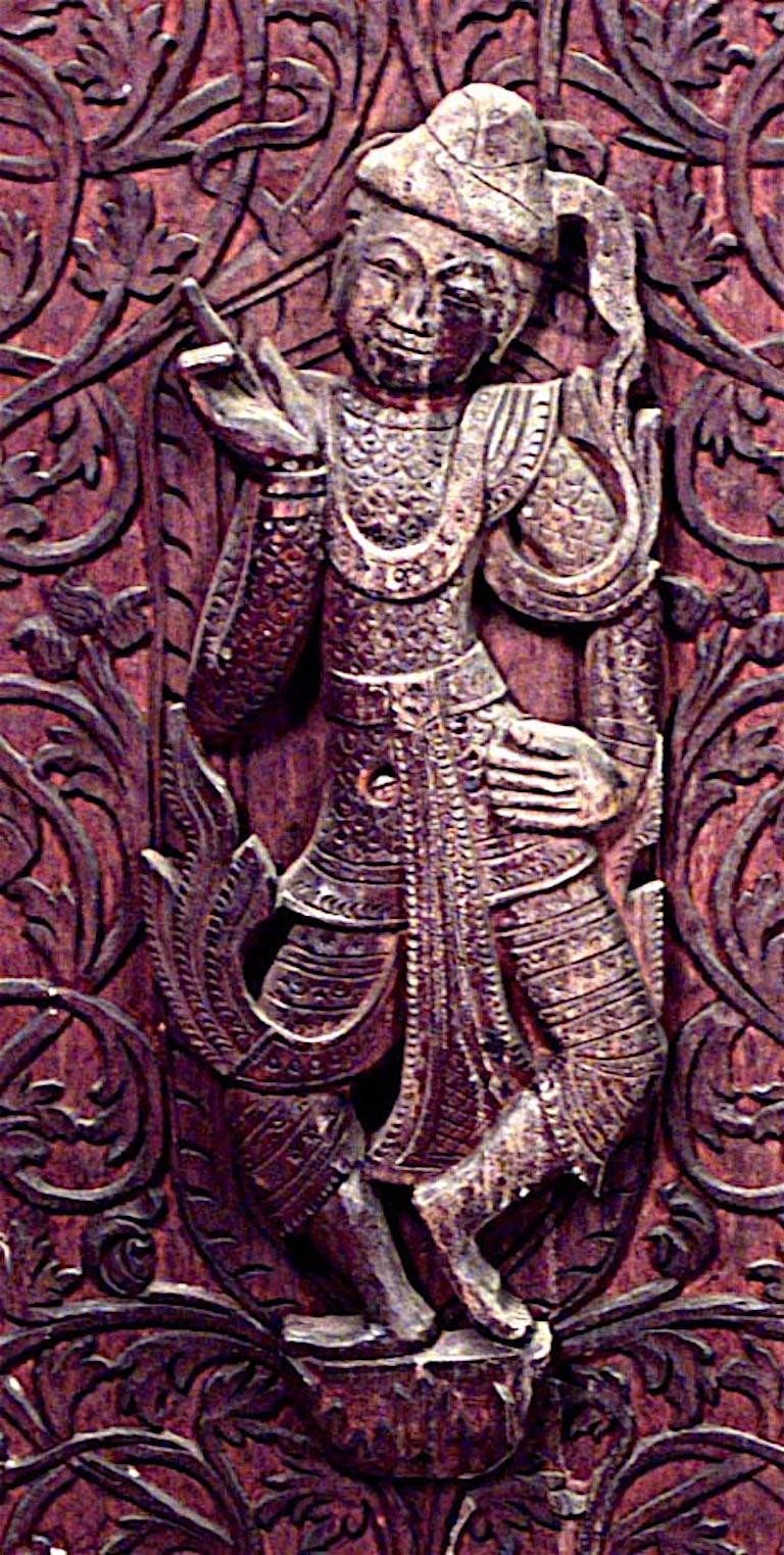 Pair of Burmese Carved Walnut Door Panels For Sale at 1stDibs