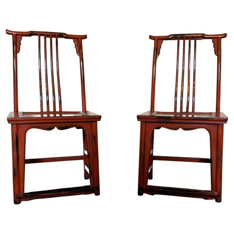 Pair of Asian Chairs Red Lacquered Wood 20th Century For Sale at 1stDibs