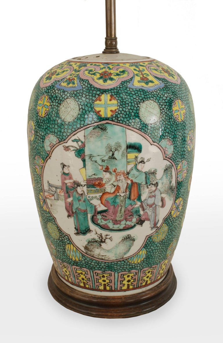 Pair of Asian Chinese Style Ginger Jar Green Porcelain Table Lamps at ...