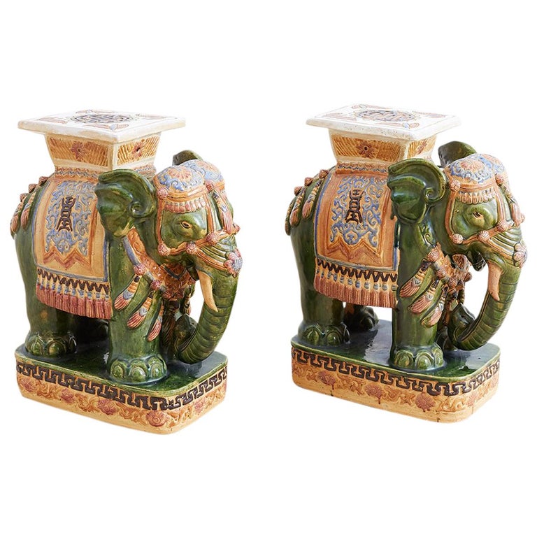 Pair of Asian Elephant Garden Stools or Drink Tables at 1stDibs