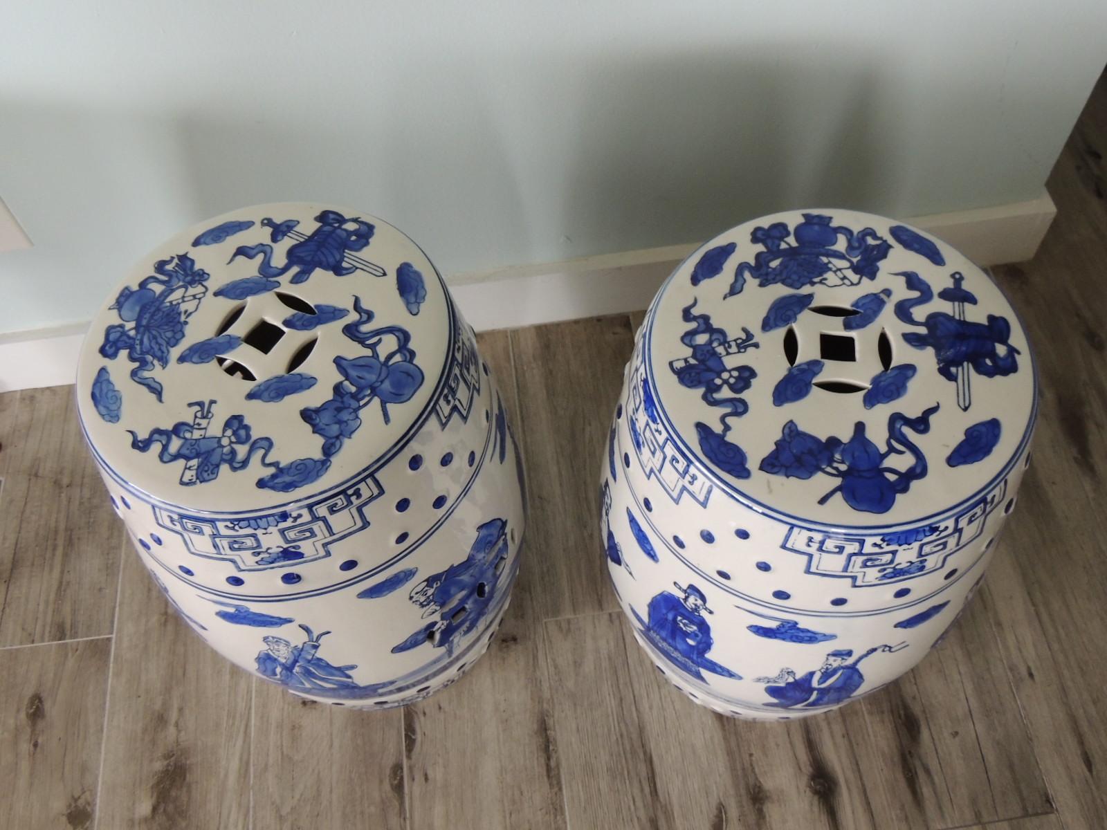 Pair of Asian Inspired Blue and White Round Garden Stools at 1stDibs ...