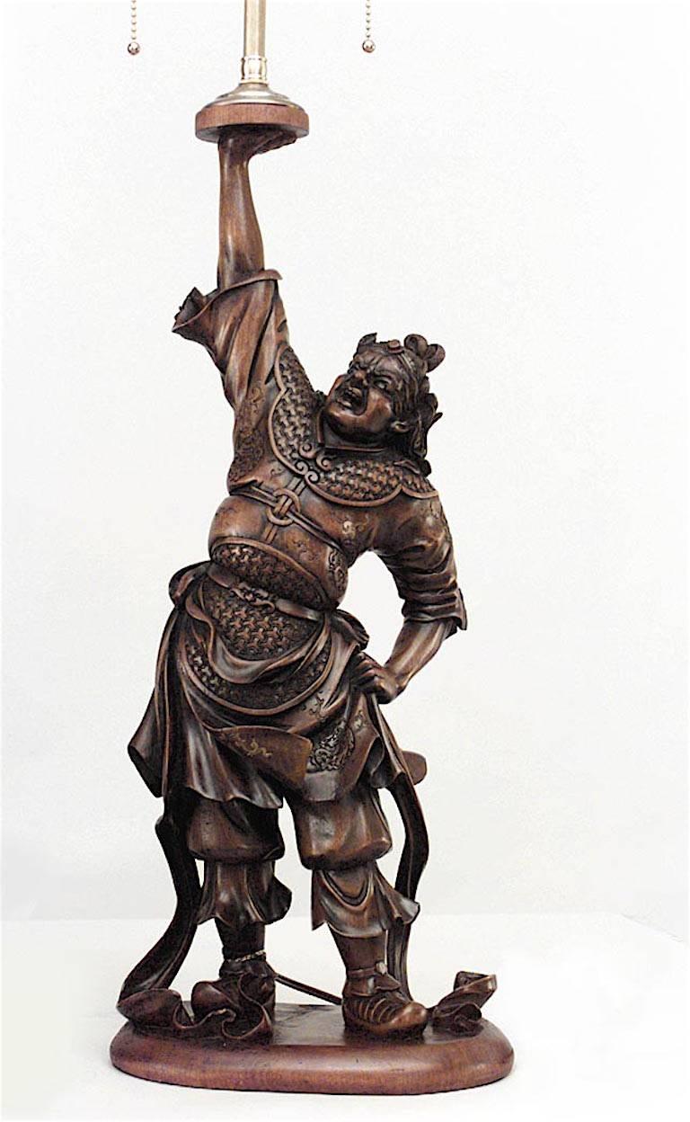 Pair of Japanese Carved Teak Samurai Figure Table Lamps For Sale at ...