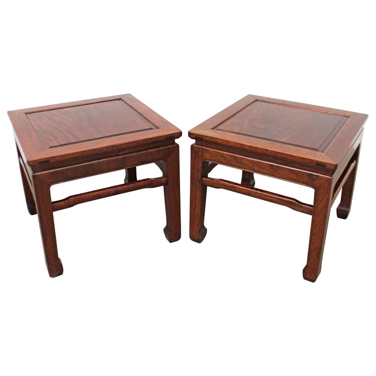 Pair of Asian Modern Rosewood Square End Tables For Sale at 1stdibs