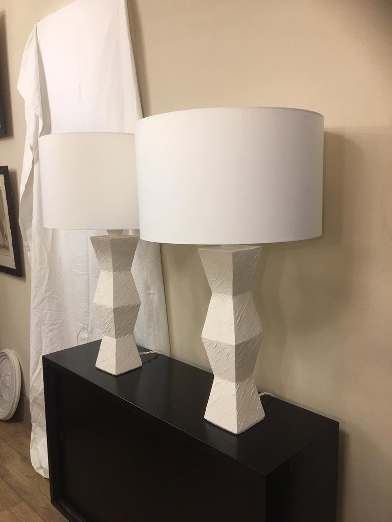 Pair of Asymmetric Plaster Lamps, French For Sale at 1stDibs