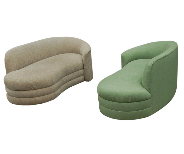 Pair of Asymmetrical Mid-Century Modern Chaise Lounge Sofas in Art Deco ...
