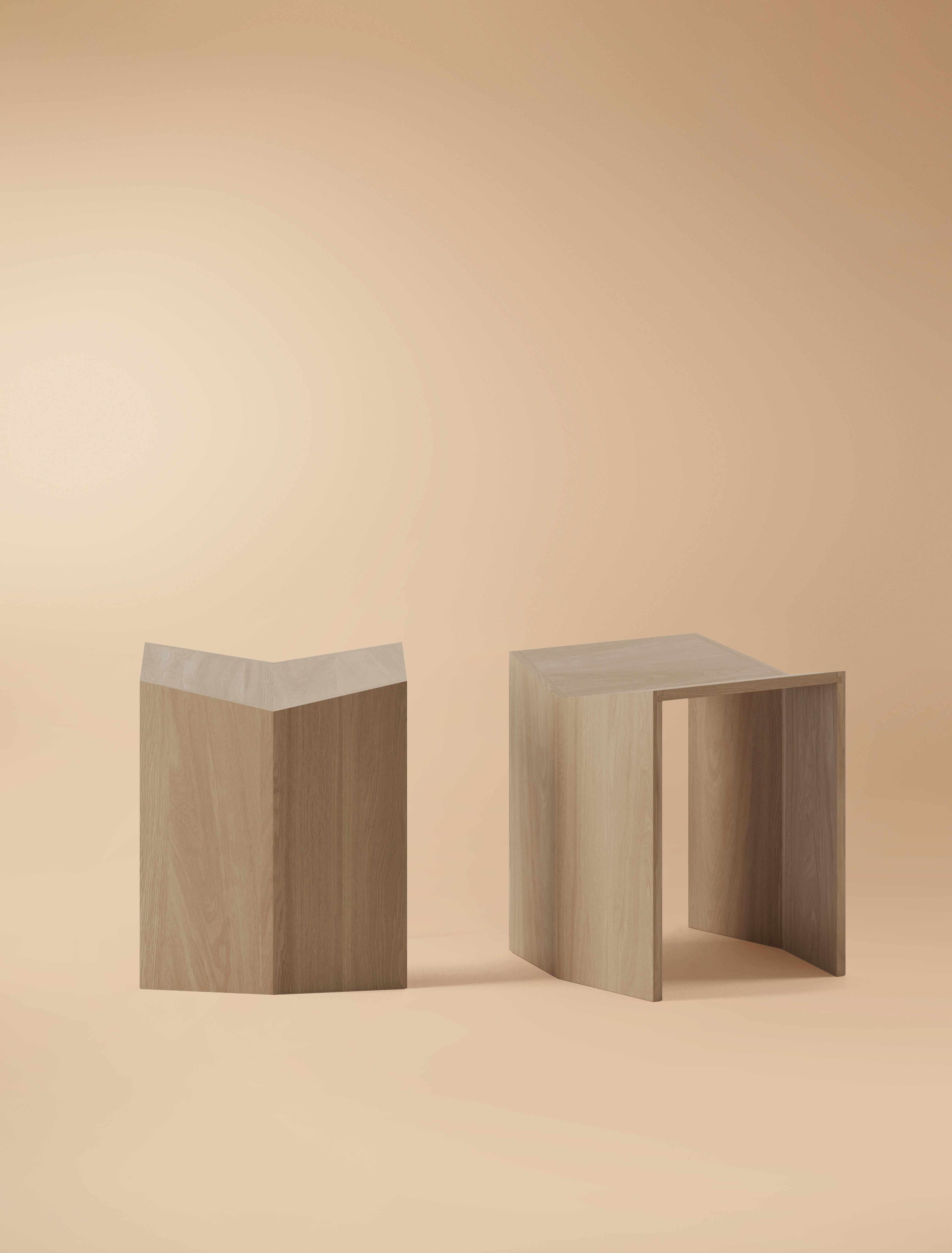 Pair of Athens Stool in Natural Oak Wood by Leonard Kadid for Lemon For ...