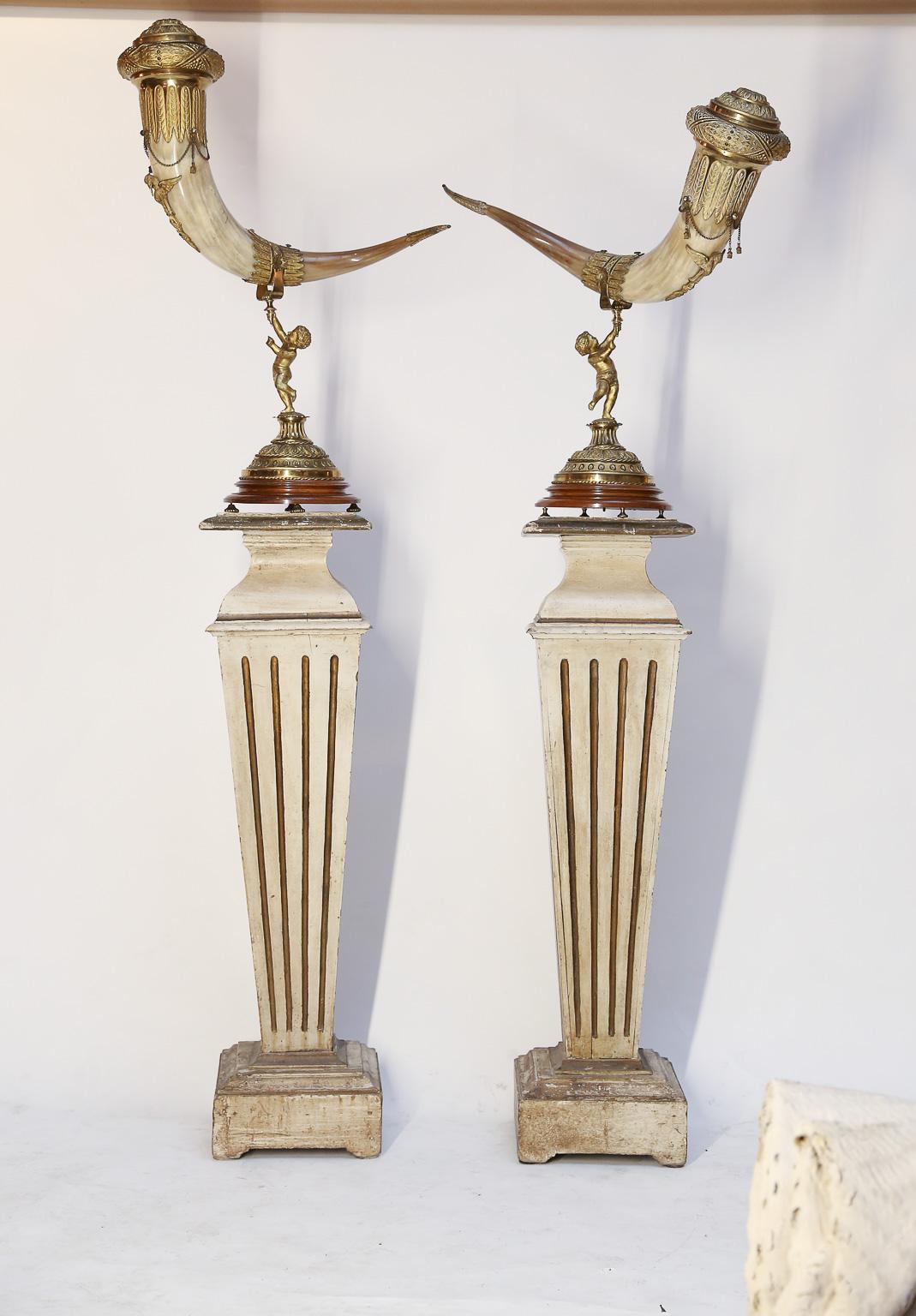 Pair of Austrian Commerative Cornucopia Horns with Gilt Bronze Mounts ...