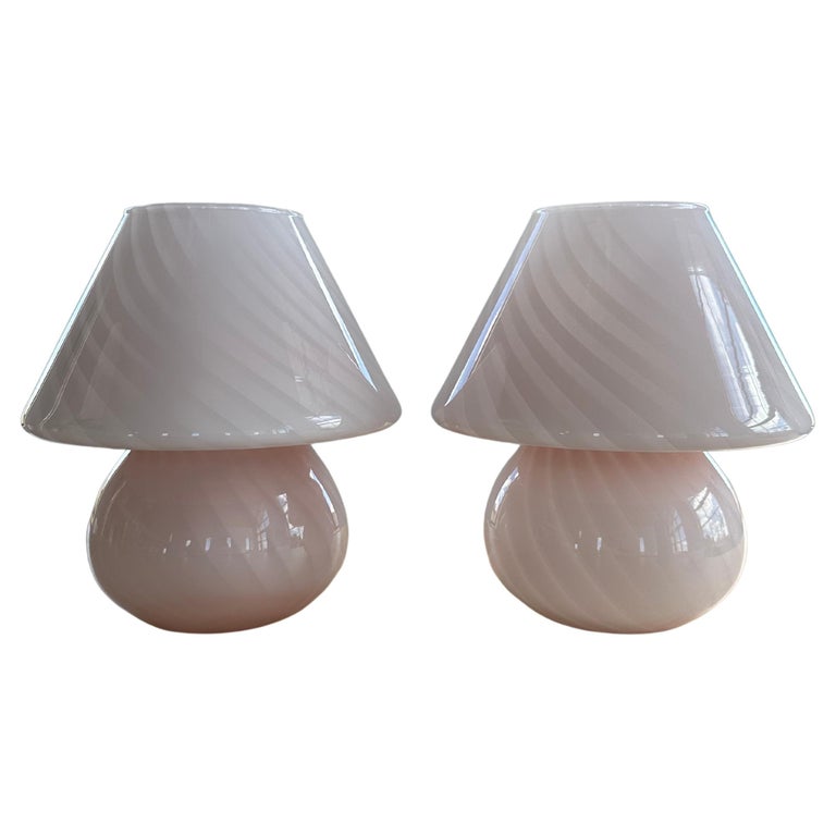 Pair of Baby Pink Vintage Murano Glass Mushroom Lamps For Sale at 1stDibs