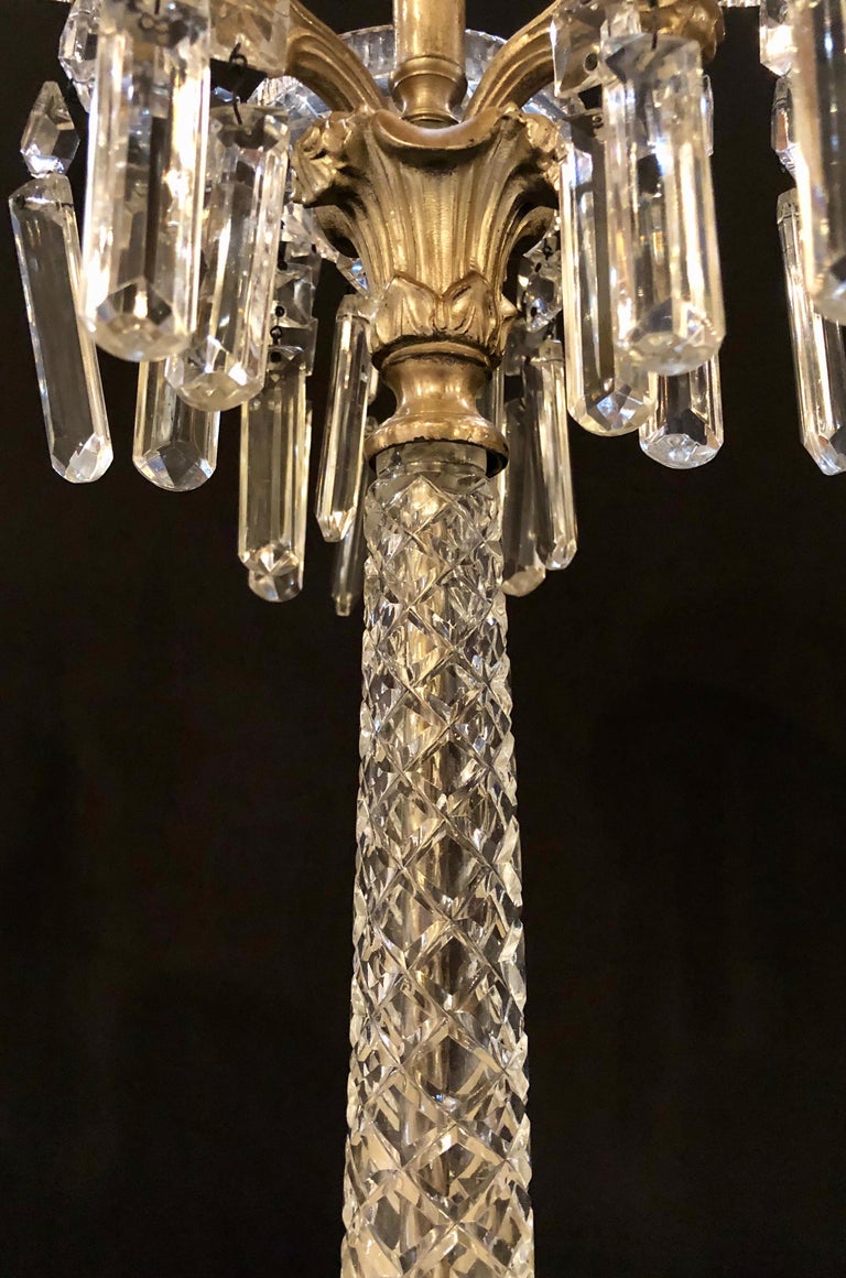 Pair Of Baccarat Style Crystal Three Arm Candelabras At 1stdibs