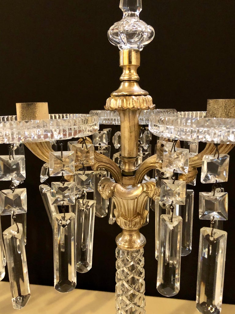 Pair of Baccarat Style Crystal Three-Arm Candelabras at 1stDibs