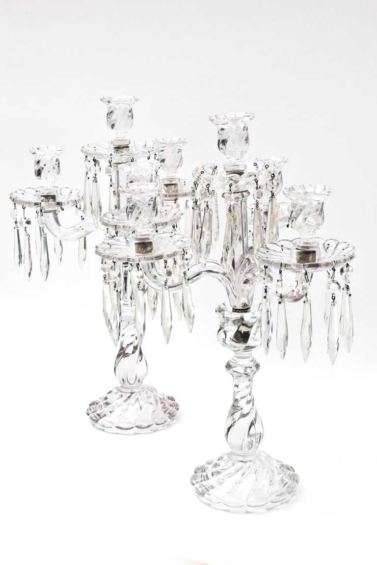 Pair of Baccarat Style Elaborate Cut Crystal Candelabra with Prisms ...