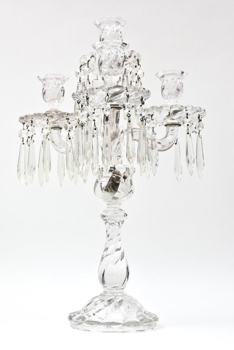 Pair of Baccarat Style Elaborate Cut Crystal Candelabra with Prisms ...