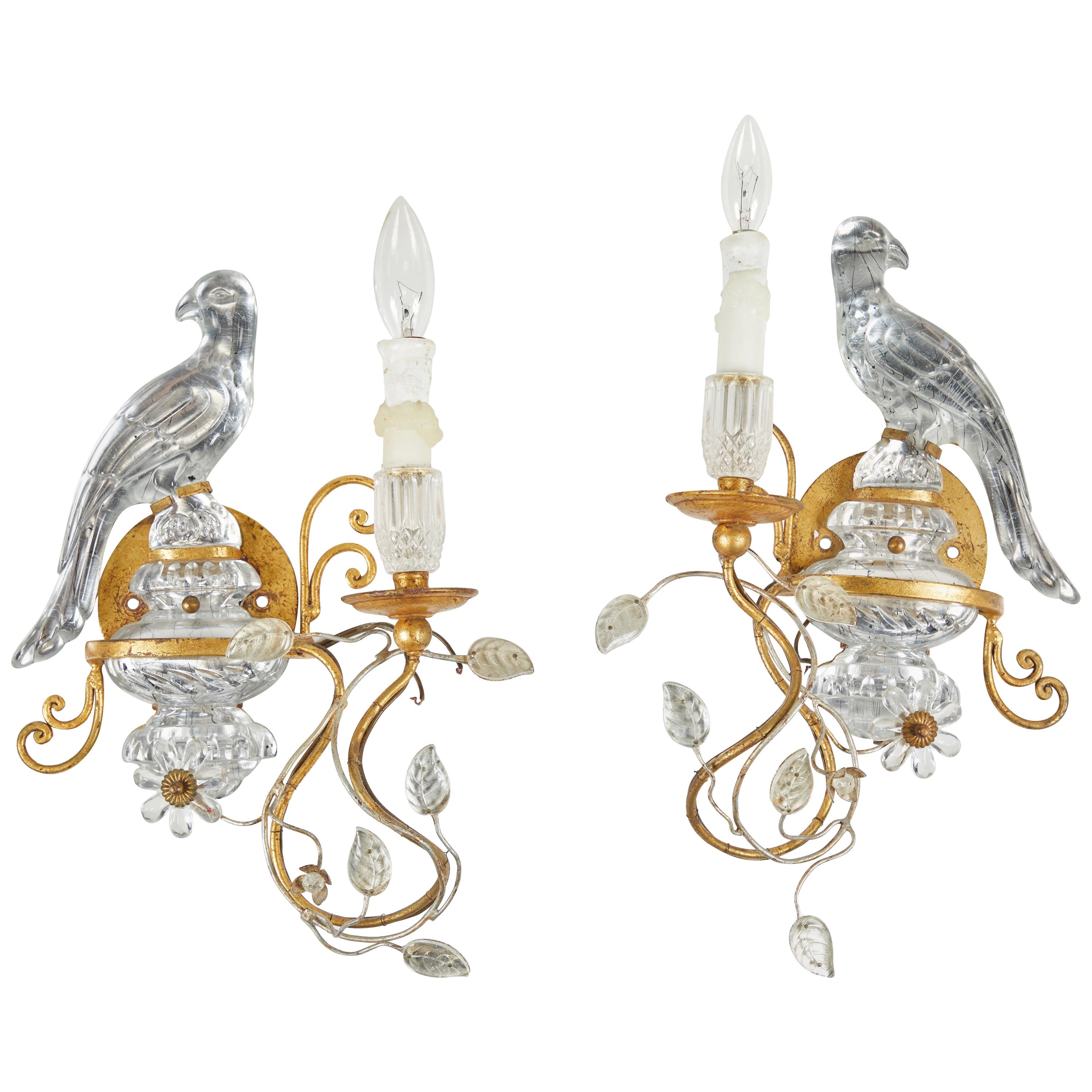 Pair of Baguès Style Crystal Parrot Sconces at 1stDibs