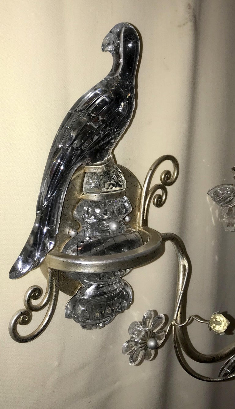 Wonderful Pair of Baguès Style Silver Gilt Rock Crystal Parrot Bird ...