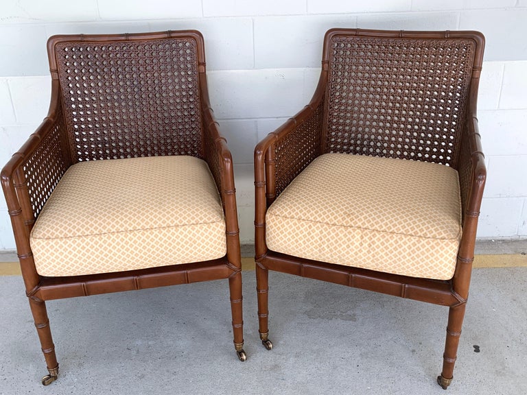Pair of Baker Campaign Style Chairs, with Faux Bamboo Detail at 1stDibs
