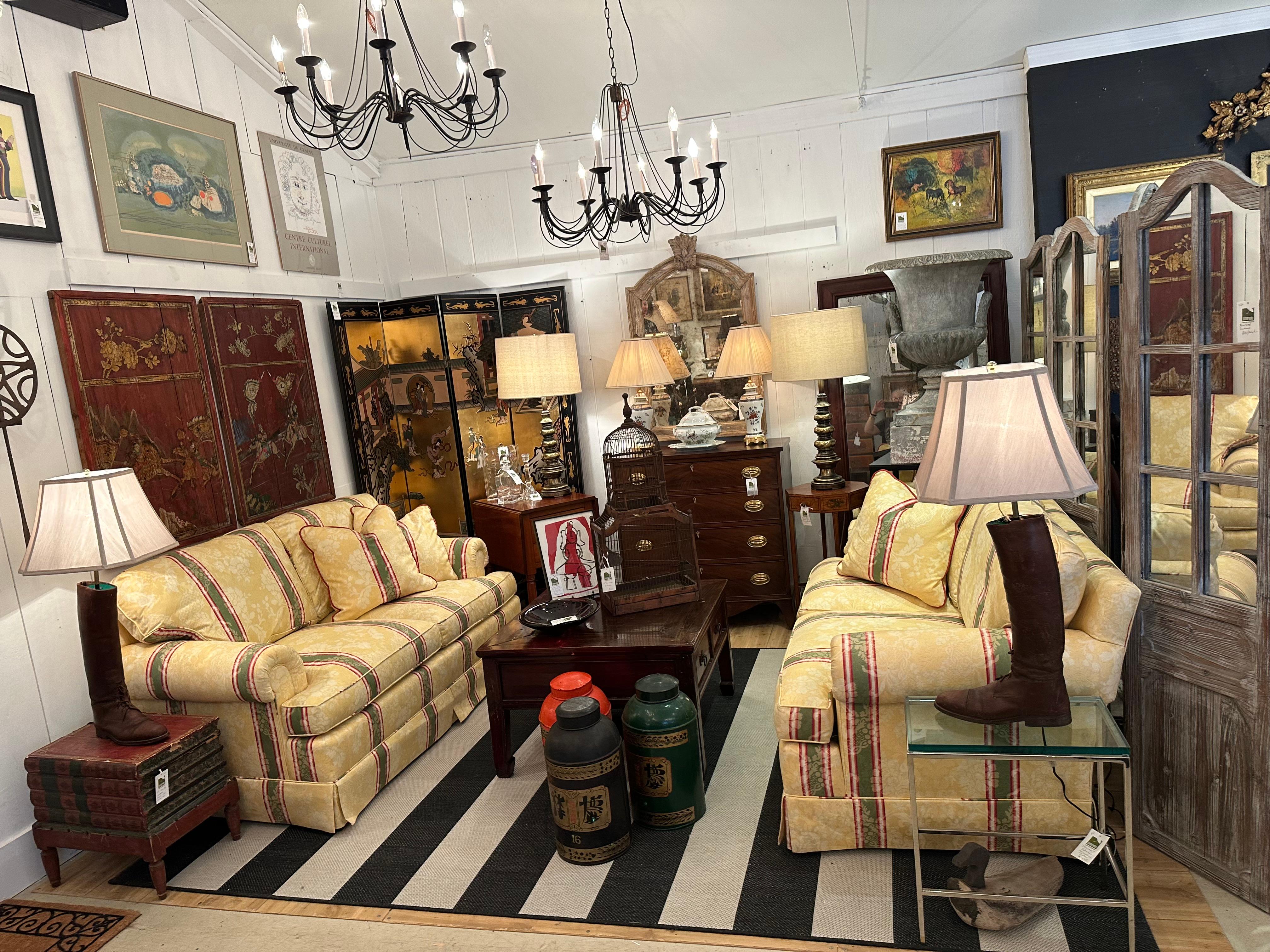 Pair of Baker Furniture Jacquard Upholstered Elegant Loveseats For Sale ...