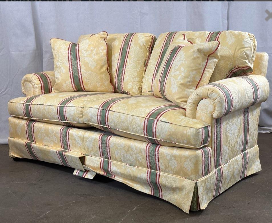 Pair of Baker Furniture Jacquard Upholstered Elegant Loveseats For Sale ...