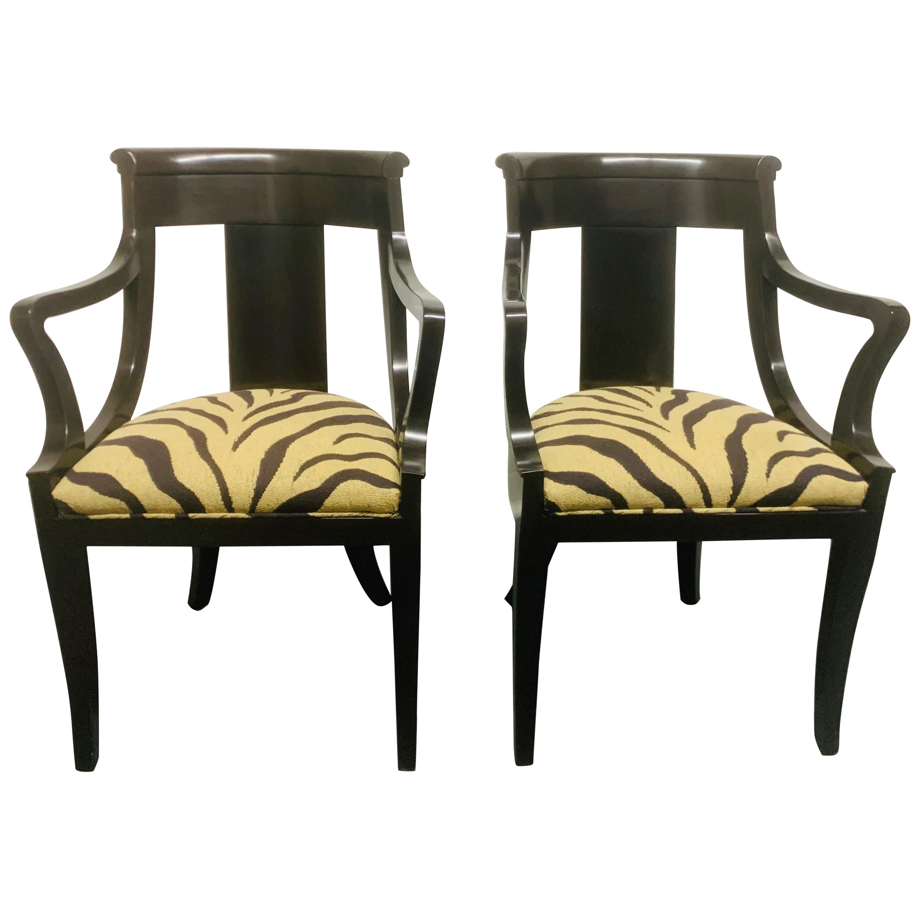 Pair of Oak High Back Mission Chairs in the Style of Charles Rohlfs For ...