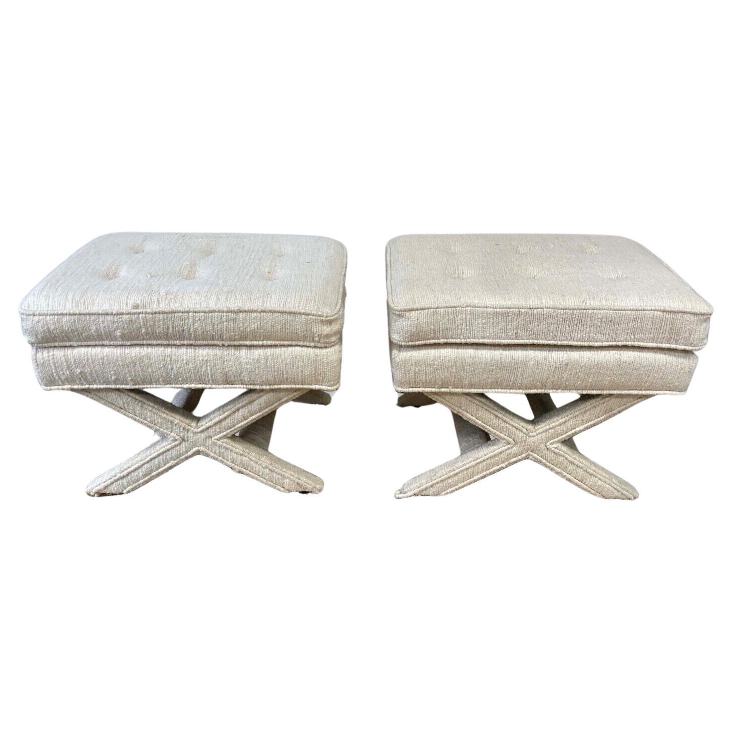 Pair of Baldwin or Baughman X Base Cream Colored Ottomans Mid Century ...