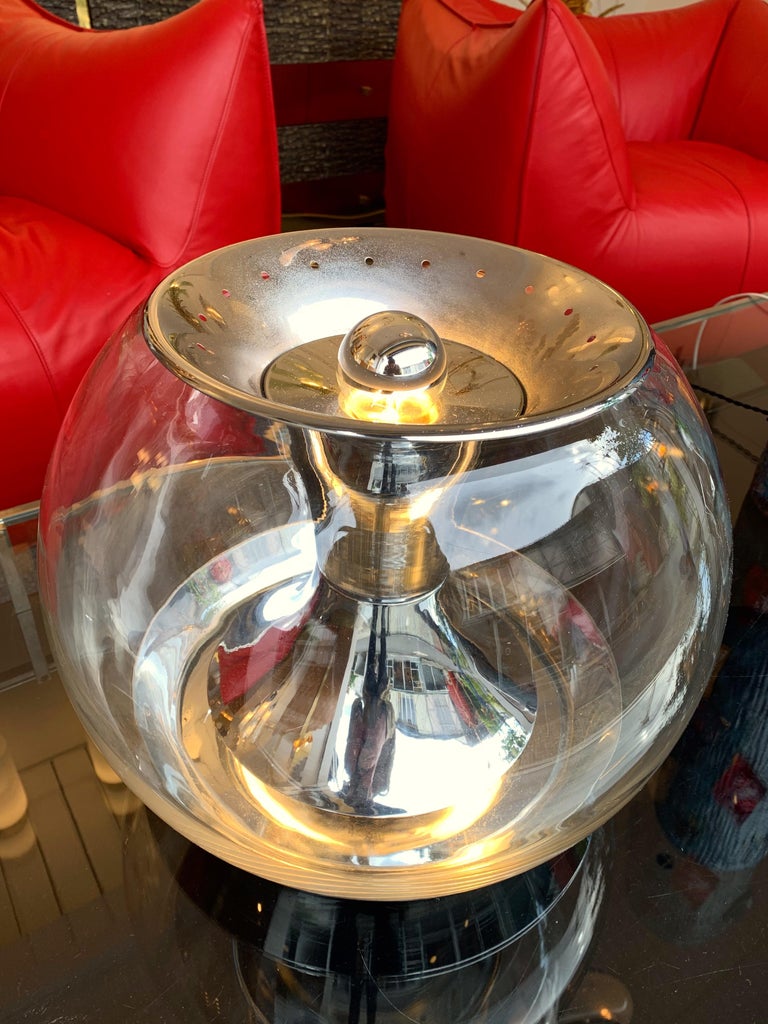 Pair of Ball Lamps Metal and Glass T417 by Luci, Italy, 1970s at 1stDibs