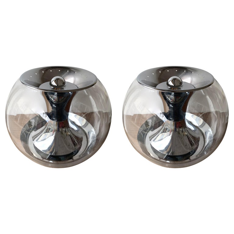 Pair of Ball Lamps Metal and Glass T417 by Luci, Italy, 1970s at 1stDibs