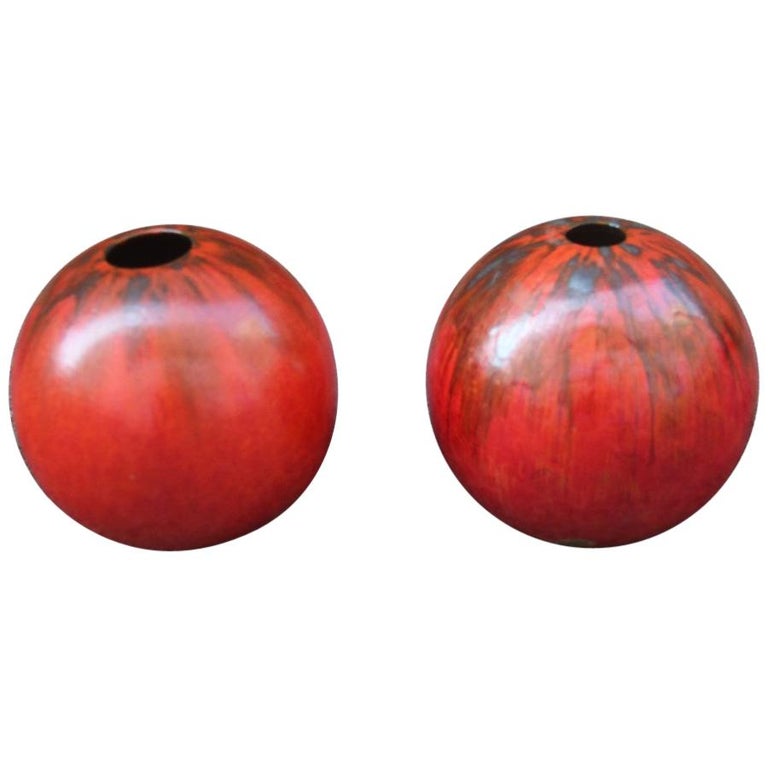 Pair of Ball Vases in Glazed Ceramics in Florence Production For Sale ...