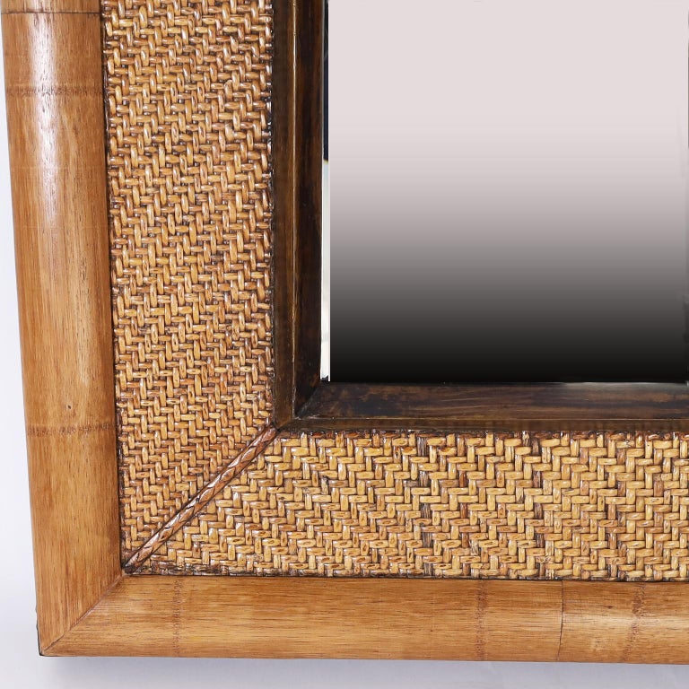 Pair of Bamboo and Grasscloth Wall Mirrors For Sale at 1stDibs