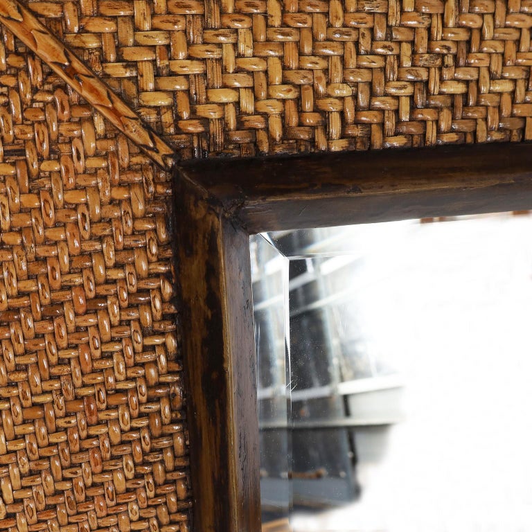 Pair of Bamboo and Grasscloth Wall Mirrors For Sale at 1stDibs