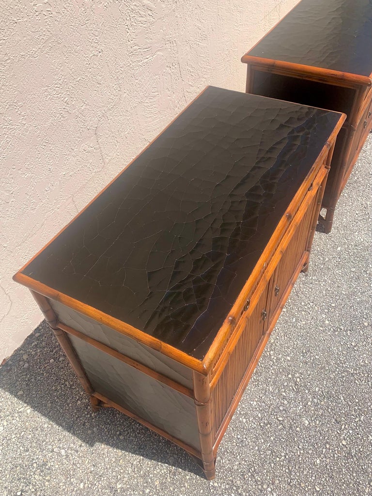 Pair of Bamboo and Pencil Reed Nightstands by Baker For Sale at 1stDibs