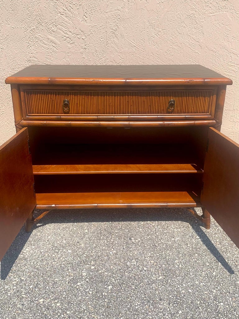 Pair of Bamboo and Pencil Reed Nightstands by Baker For Sale at 1stDibs
