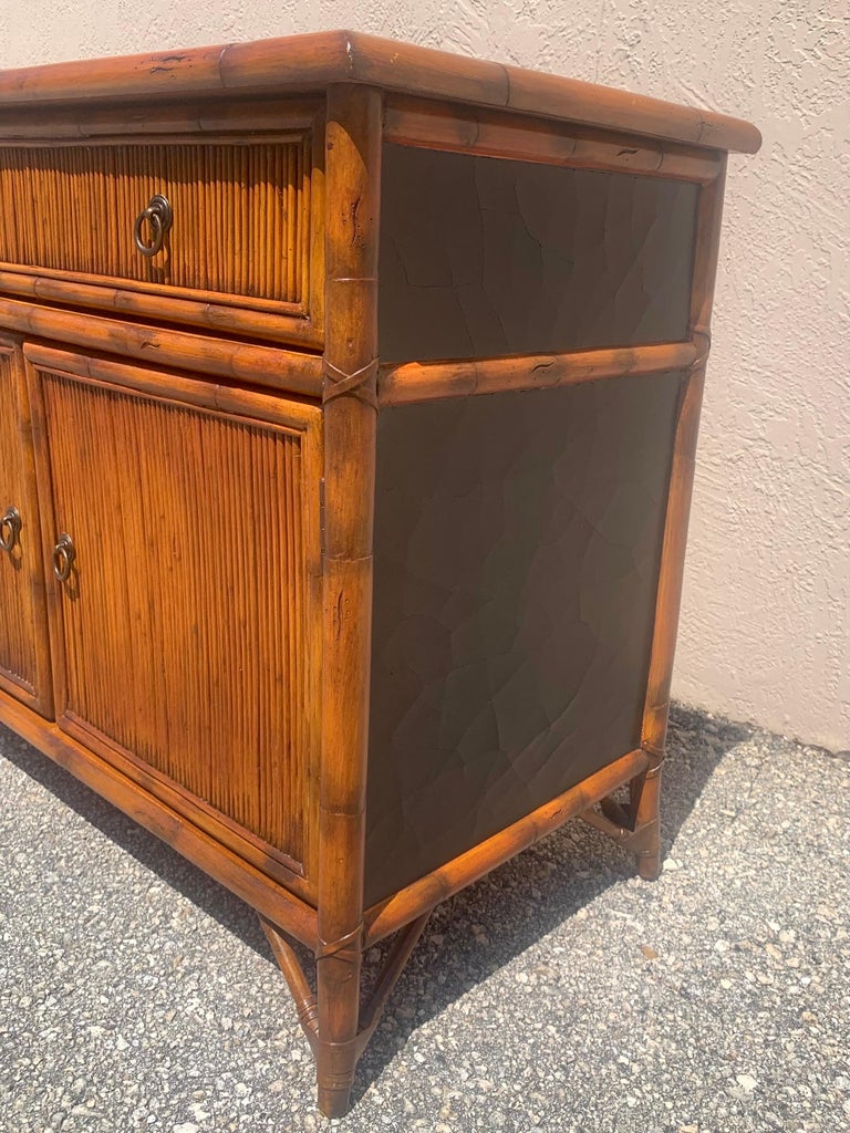 Pair of Bamboo and Pencil Reed Nightstands by Baker For Sale at 1stDibs