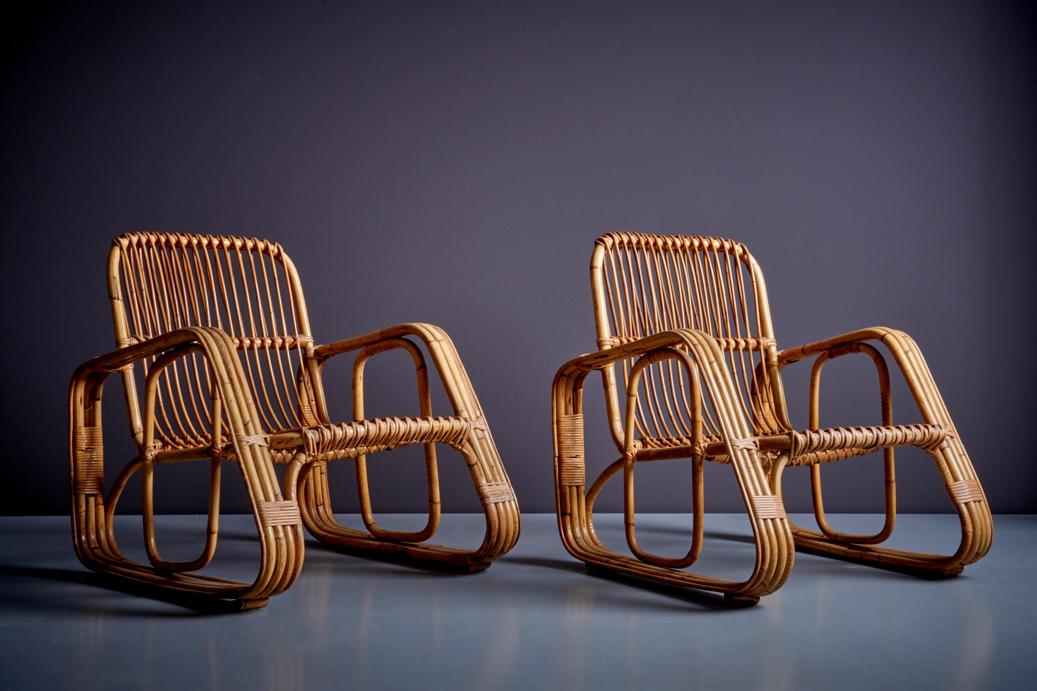 Pair of Bamboo Lounge Chairs for Bonacina, Italy 1950s at 1stDibs