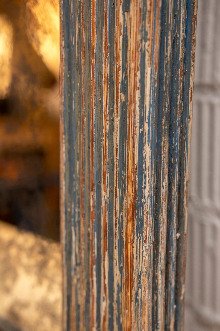 Pair of Bamboo Mirrors Polychromed in Blue Tones For Sale at 1stDibs