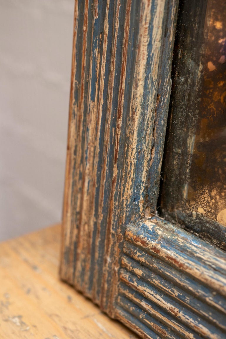 Pair of Bamboo Mirrors Polychromed in Blue Tones For Sale at 1stDibs