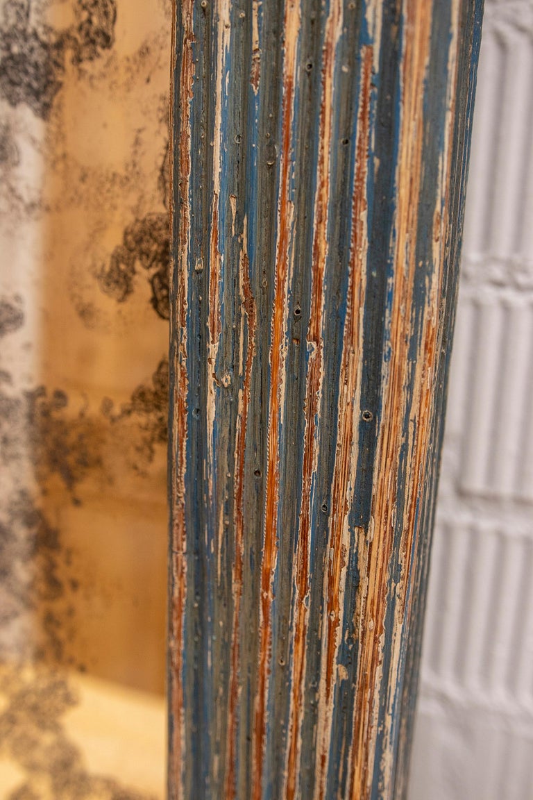 Pair of Bamboo Mirrors Polychromed in Blue Tones For Sale at 1stDibs