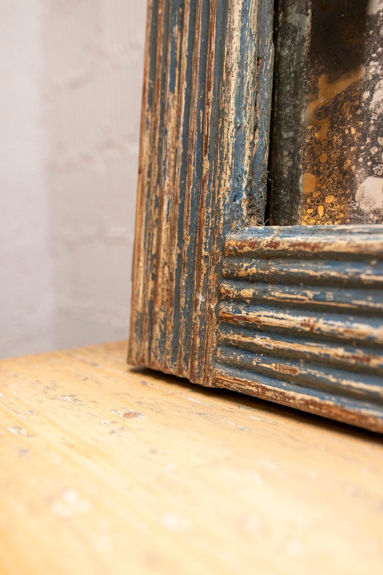 Pair of Bamboo Mirrors Polychromed in Blue Tones For Sale at 1stDibs