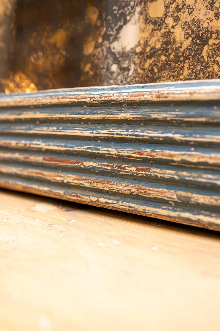 Pair of Bamboo Mirrors Polychromed in Blue Tones For Sale at 1stDibs