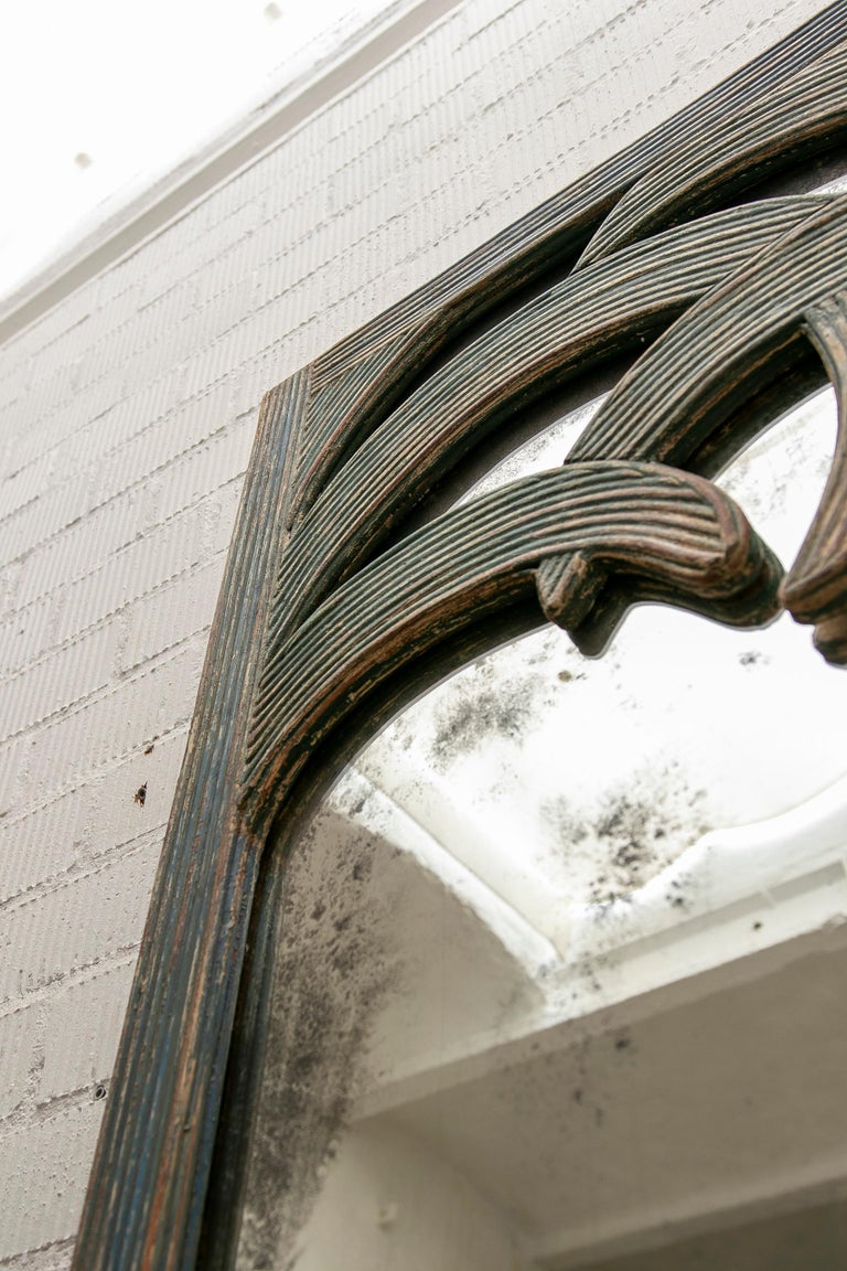 Pair of Bamboo Mirrors Polychromed in Blue Tones For Sale at 1stDibs