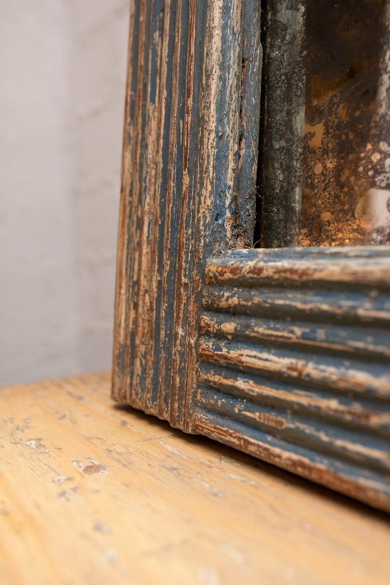 Pair of Bamboo Mirrors Polychromed in Blue Tones For Sale at 1stDibs