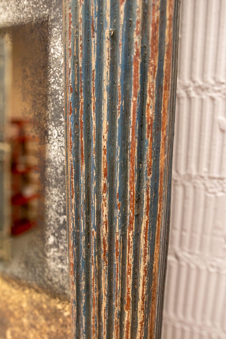 Pair of Bamboo Mirrors Polychromed in Blue Tones For Sale at 1stDibs
