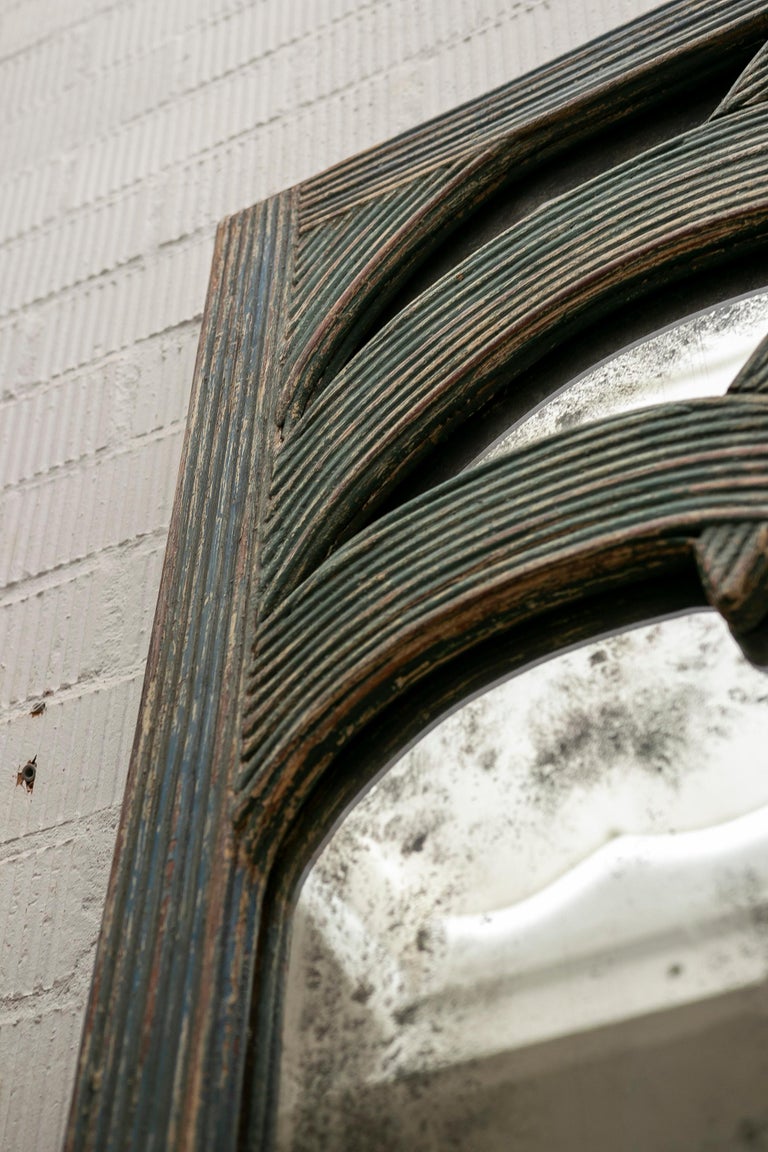 Pair of Bamboo Mirrors Polychromed in Blue Tones For Sale at 1stDibs
