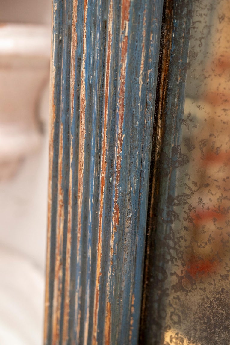 Pair of Bamboo Mirrors Polychromed in Blue Tones For Sale at 1stDibs