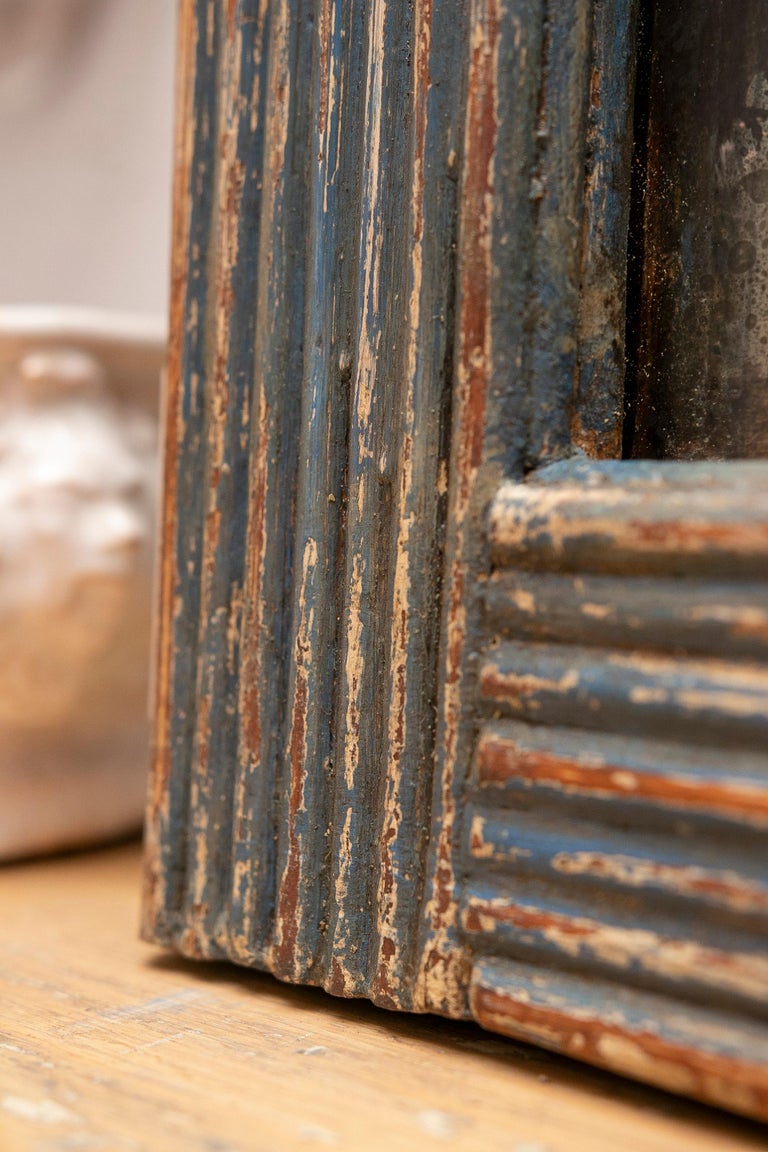 Pair of Bamboo Mirrors Polychromed in Blue Tones For Sale at 1stDibs