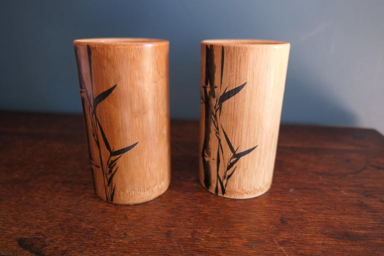 Pair of Bamboo Painted Bitong or Artists Brush Pots For Sale at 1stDibs