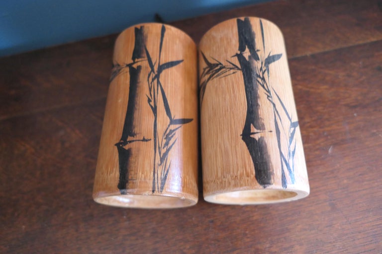 Pair of Bamboo Painted Bitong or Artists Brush Pots For Sale at 1stDibs